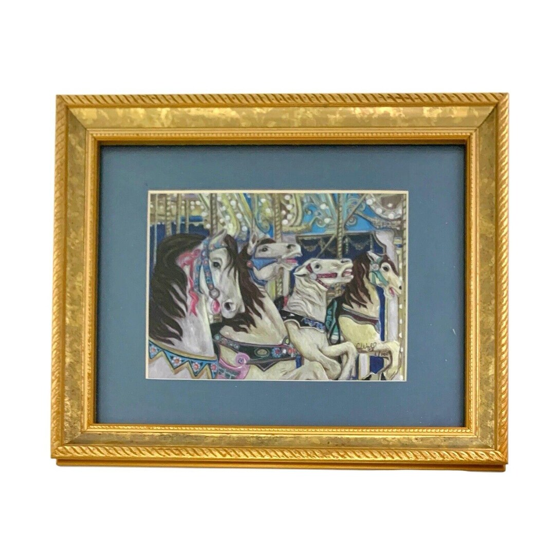 Carousel Print Colorful Horse Signed Numbered and Framed Vintage Art ...