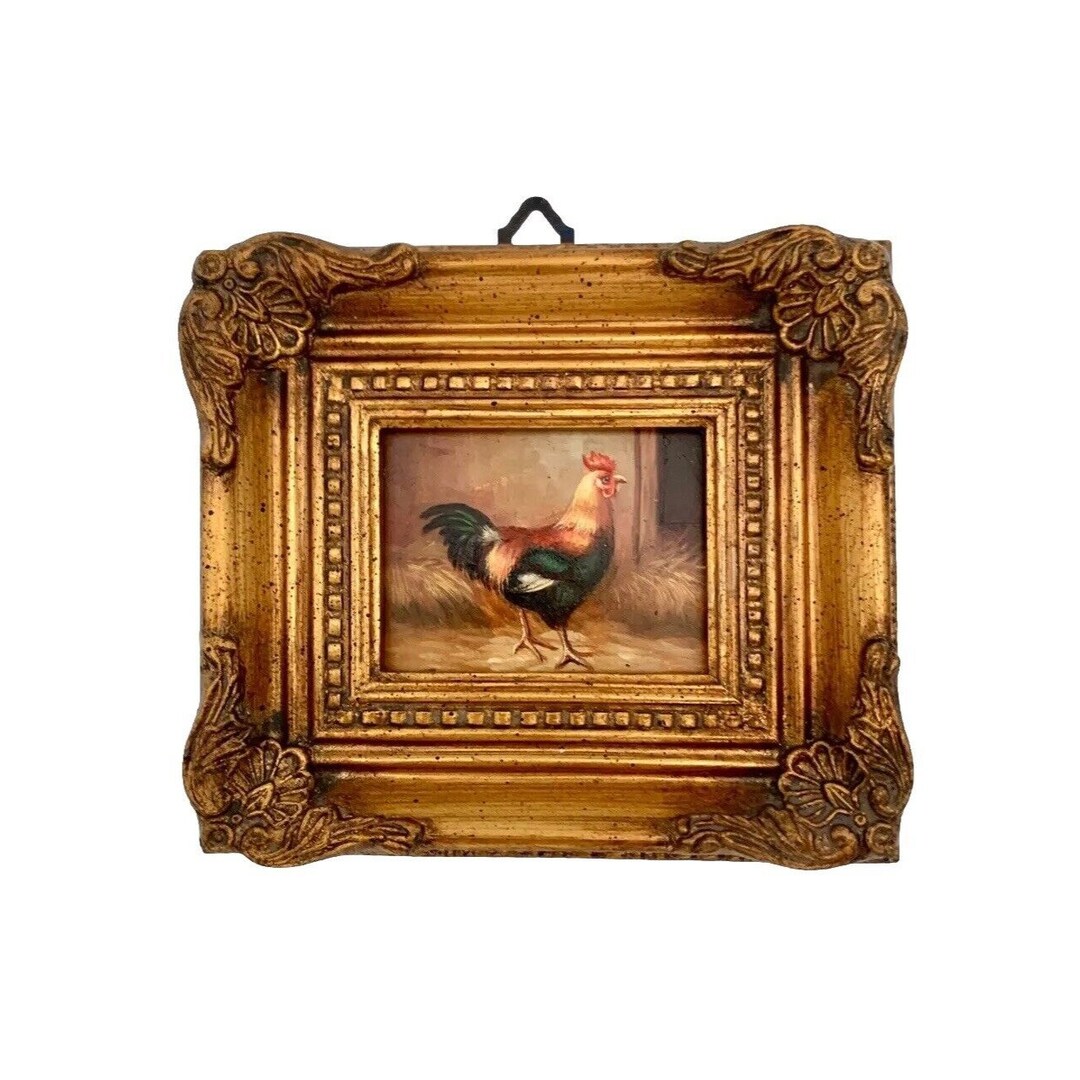 Chicken Painting Miniature Rooster Oil on Board Art Decor - Etsy