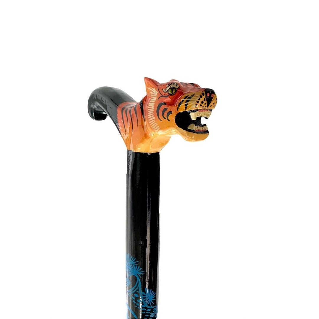 Tiger Wooden Cane Hand Carved Walking Stick Vintage Unique Deocr - Etsy
