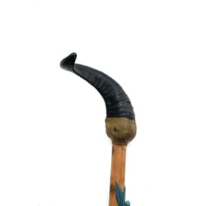 Cane Walking Stick Carved Tiki Detailed Horn Handle Vintage Tribal ...