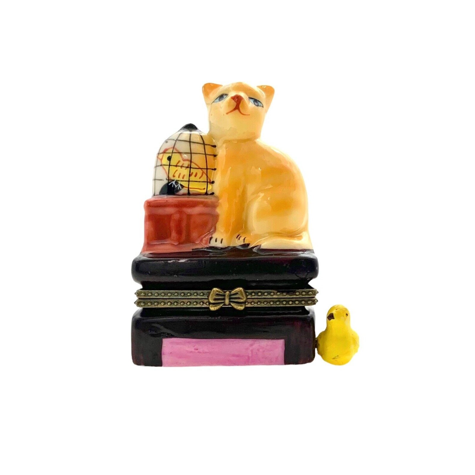 Cat Trinket Box Kitty Design With Bird and Birdcage Adorable - Etsy