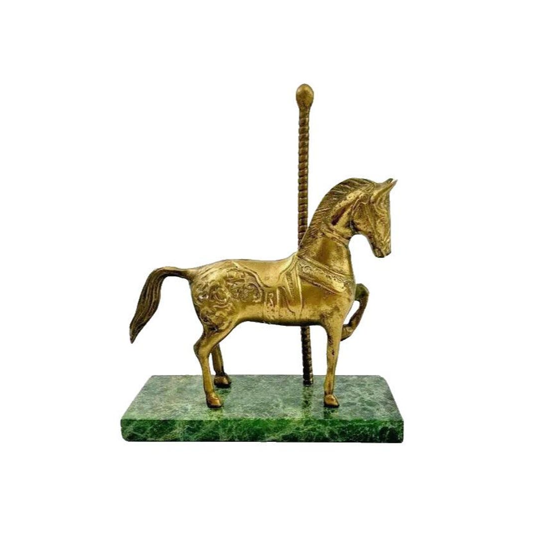 Horse Carousel Brass on Green Marble Base Vintage Equestrian Decor - Etsy