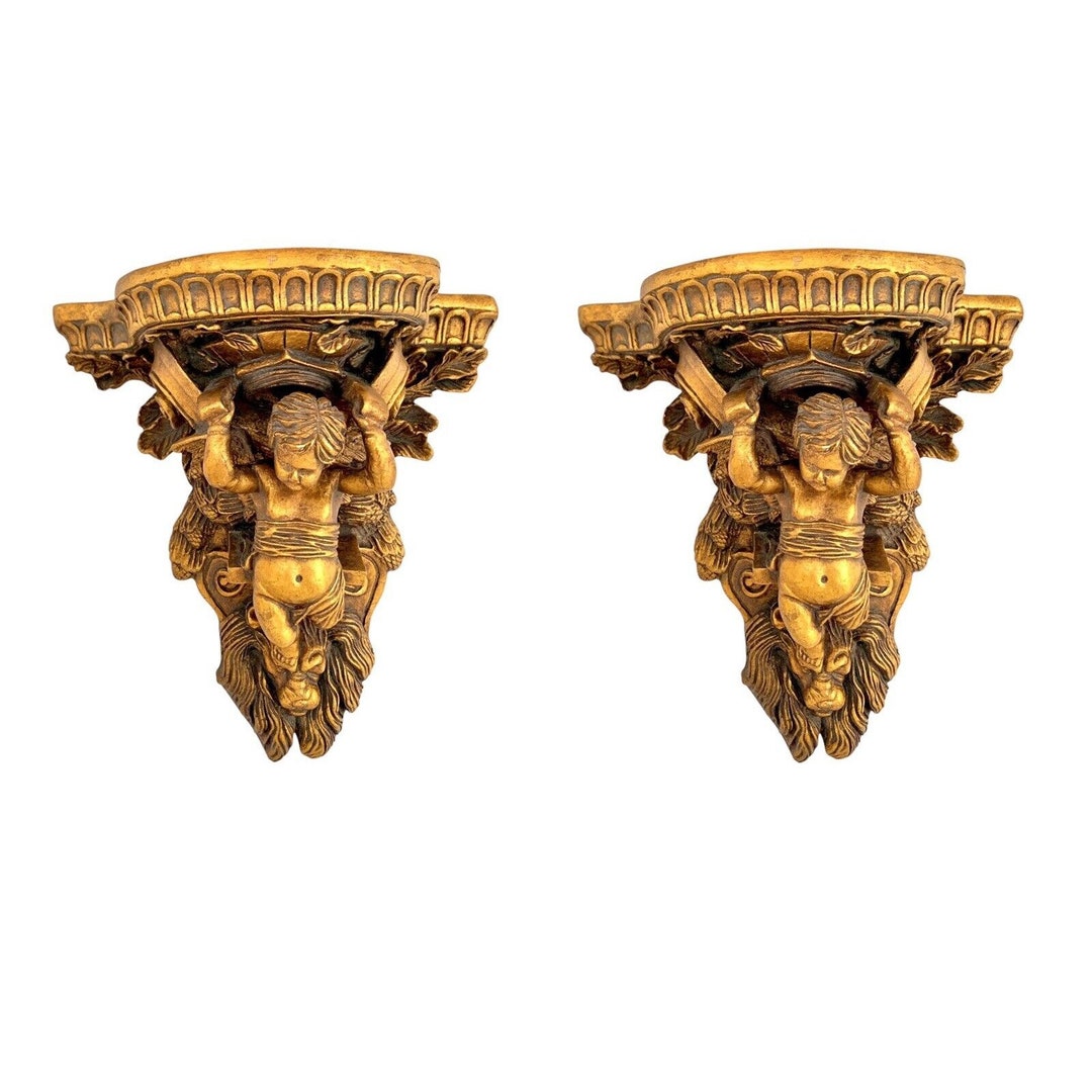Cherub Design Golden Shelf Pair Wall Mount for Classic Home Decor - Etsy