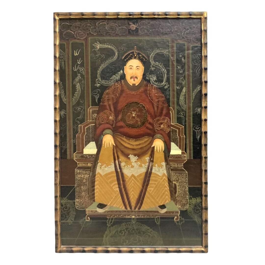 Emperor Portrait Chinese Art on Wood Vintage Oriental Decor - Etsy