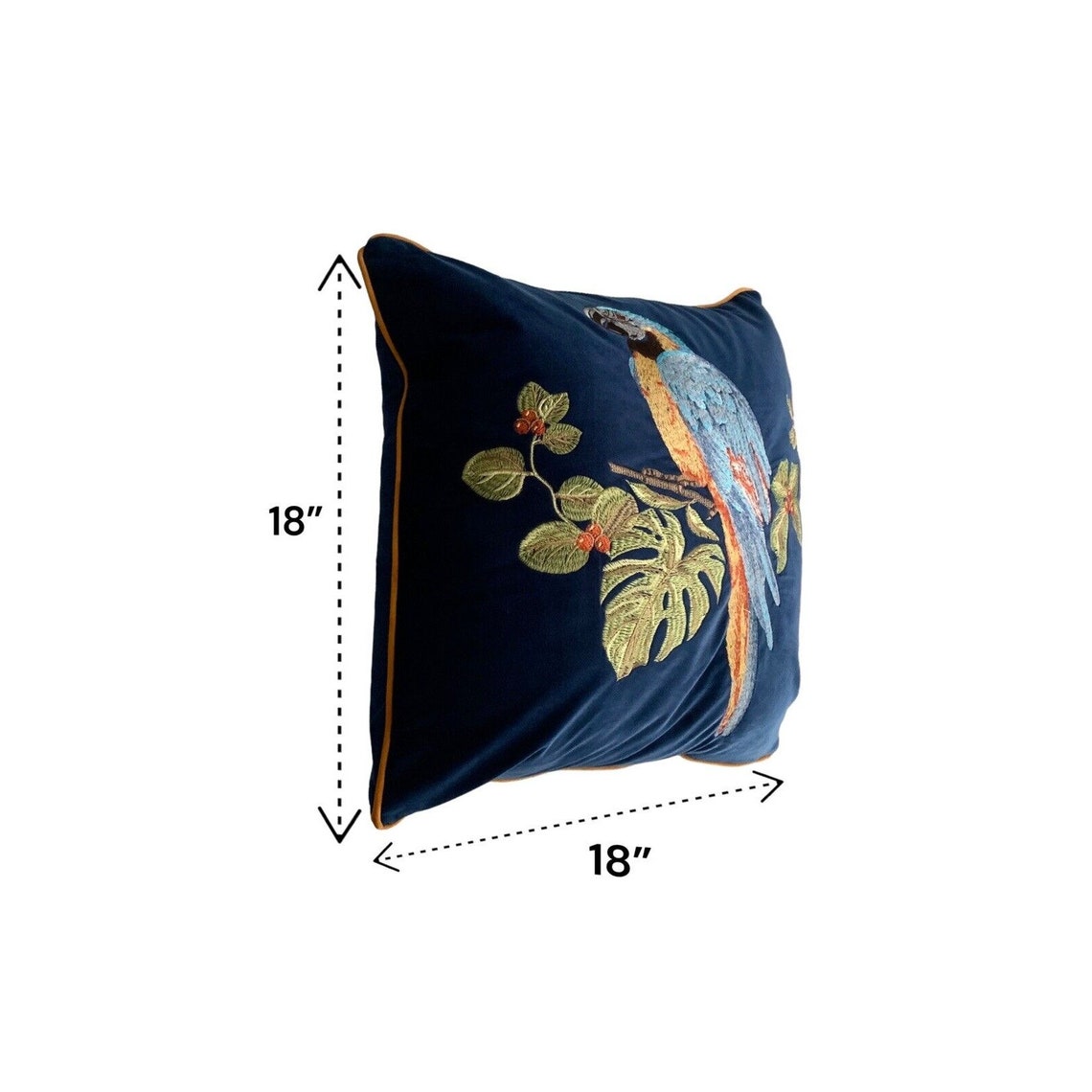 Decorative Bird Pillow Blue Macaw Design Velvet Embroidered for ...