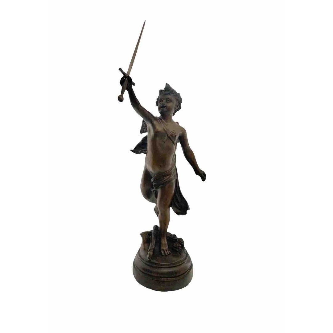 Cherub With Sword Sculpture Large Metal Angel Statue Vintage Classic ...