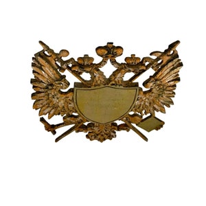 Coat of Arms Plaque Crowned Double Head Eagle Royal Metal Sign Vintage ...