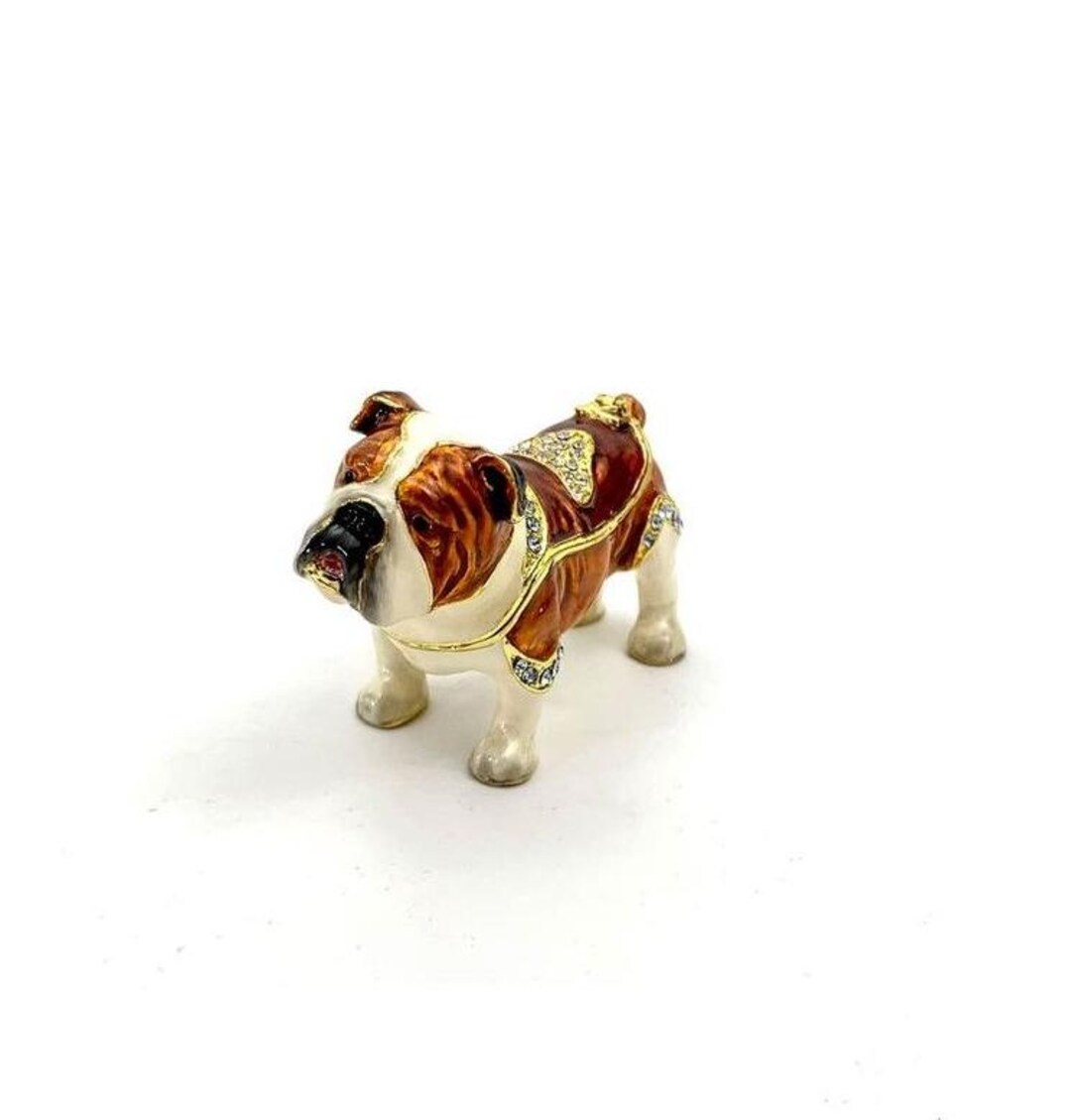 Dog Bulldog Trinket Box Gemstone Enamel Adorable Vintage Gift - Etsy