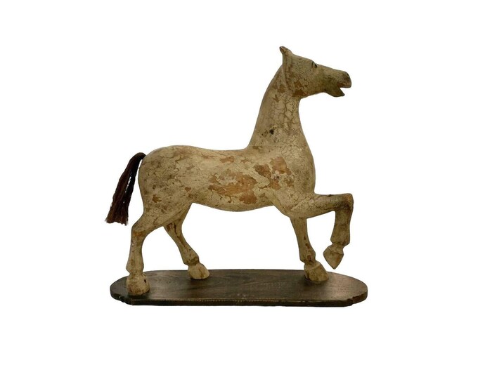 Horse Statue Large Aged Wood With Tail Hair Vintage Equestrian Decor - Etsy