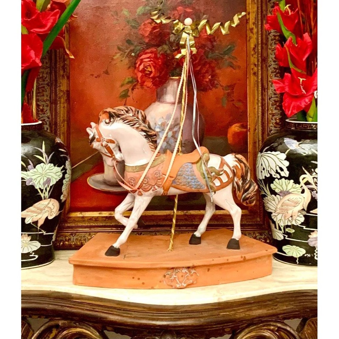 Horse Carousel Ceramic With Brass Design Beautiful Vintage - Etsy