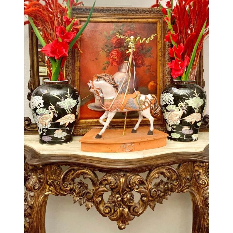 Horse Carousel Ceramic With Brass Design Beautiful Vintage Large Decor ...