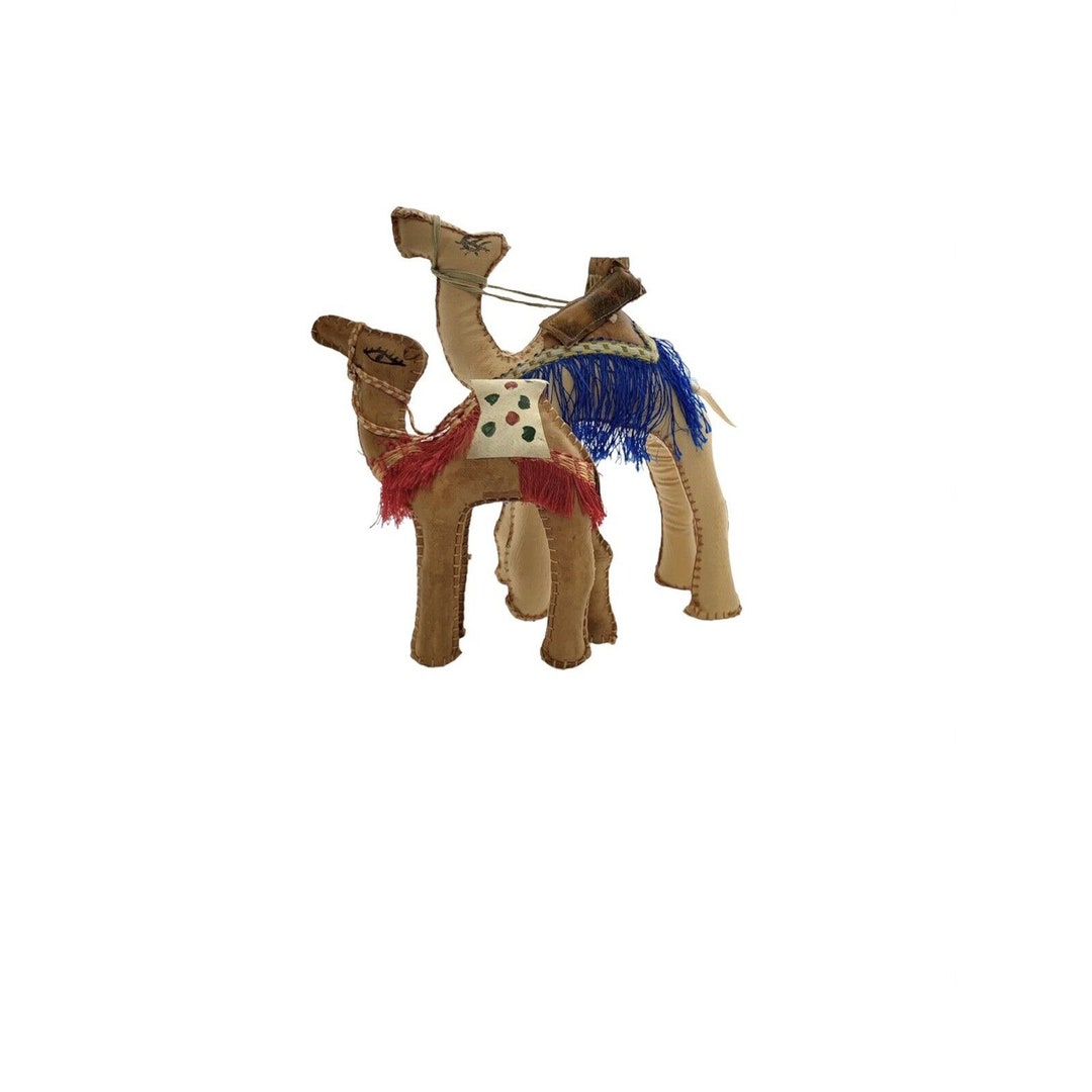 Camel Stuffed Stitched Figurine Pair Vintage Arabian Leather Decor - Etsy