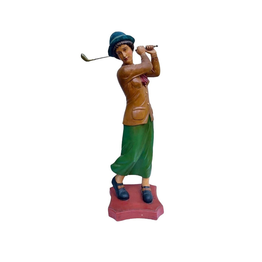 Golfer Lady Large Statue With Brass Golf Club Vintage Sport Decor - Etsy
