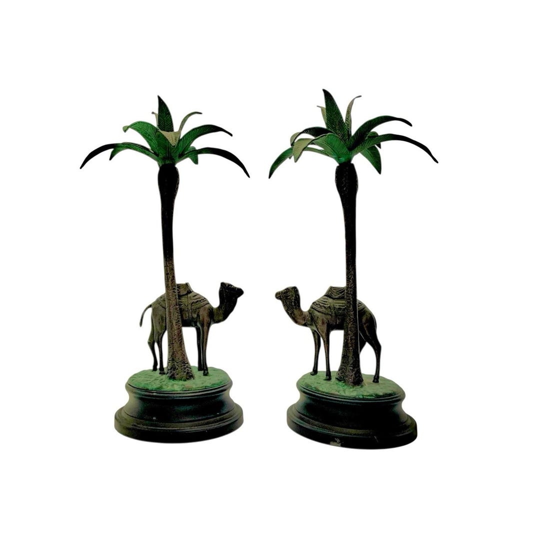 Camel and Palm Tree Statue Pair Mainland-smith Design Metal Vintage ...