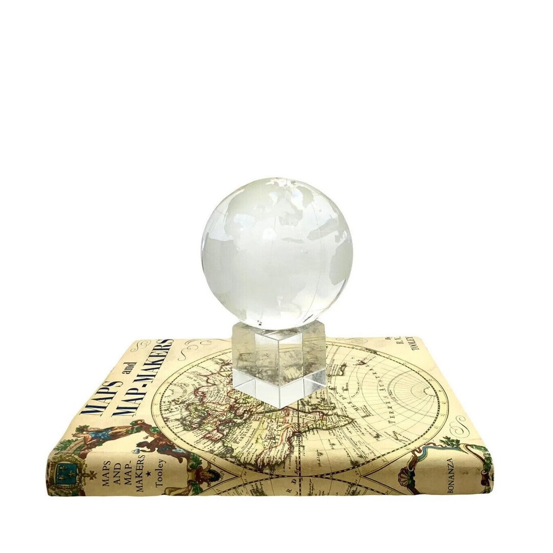 Globe World Clear Glass Etched Earth on Stand Paperweight Desk Office ...