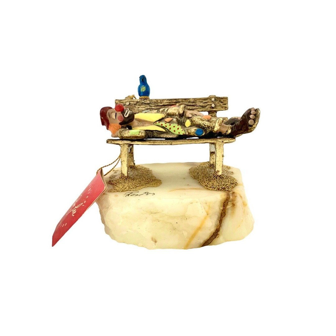 Ron Lee Figurine Clown on Bench Enameled 24 Kg on Onyx Base Vintage ...
