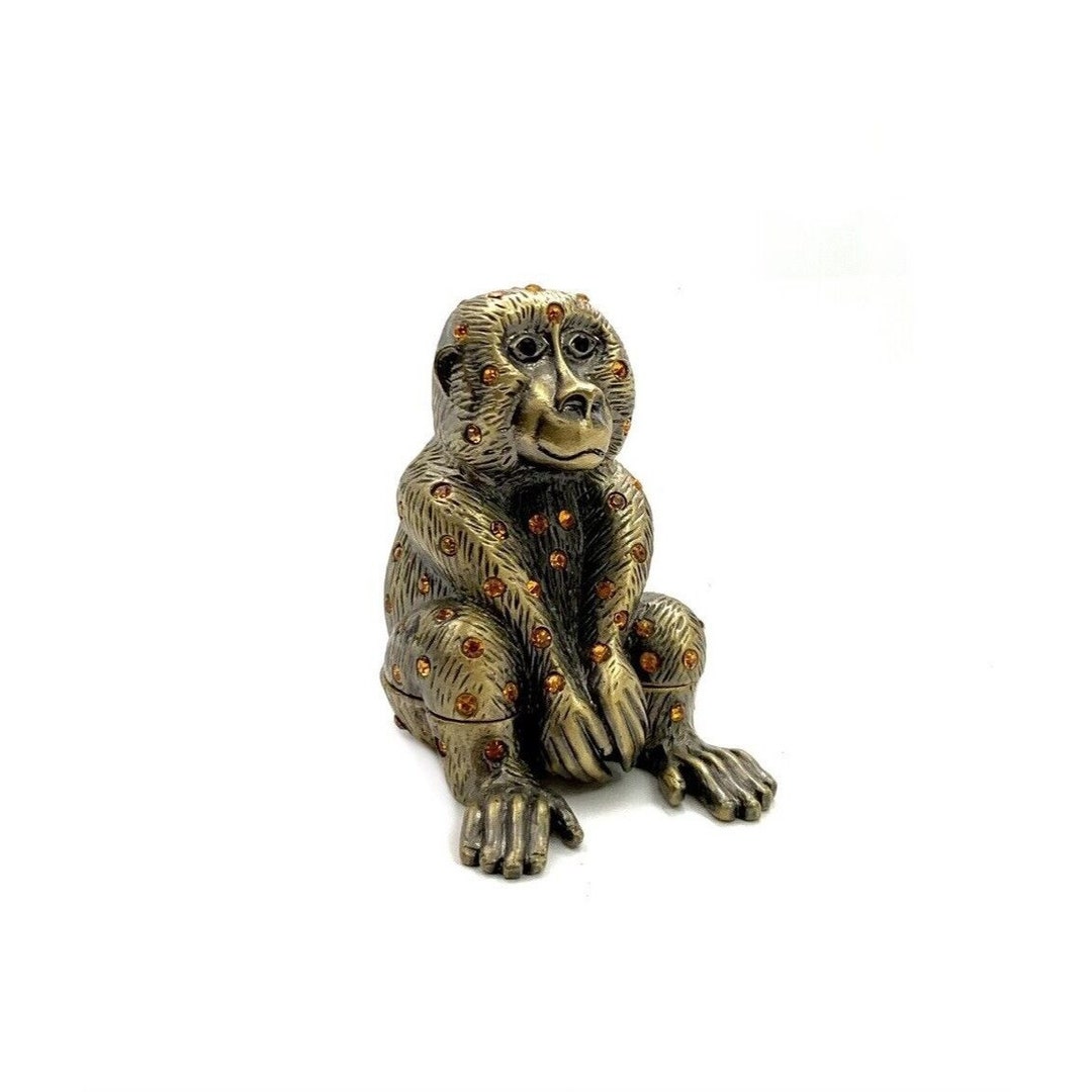 Trinket Box Monkey Design Metal Enamelled Rhinestone Cute Decor Gift - Etsy