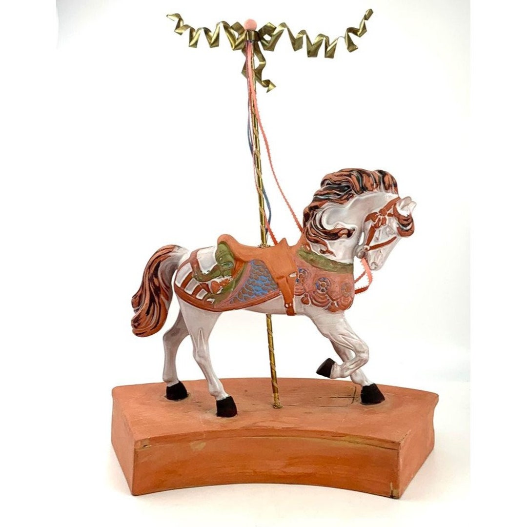 Horse Carousel Ceramic With Brass Design Beautiful Vintage Large Decor ...