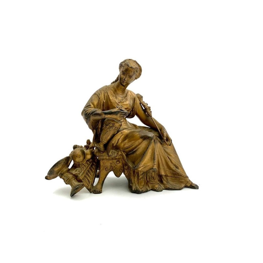 Lady Metal Sculpture Resting Classic Old World Style Vintage Statue ...