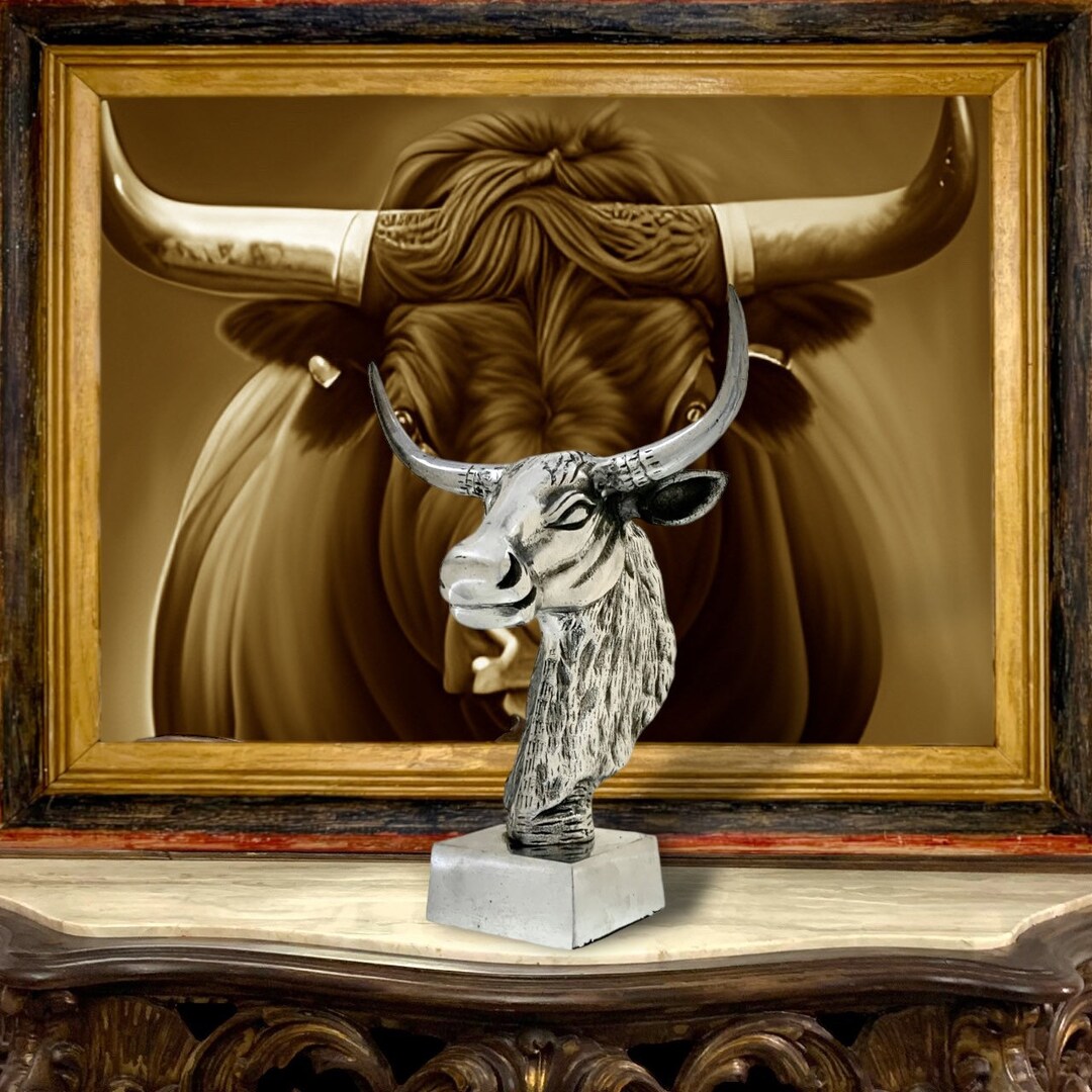 Bull Head Metal Statue Vintage Office Bookshelf Decor - Etsy