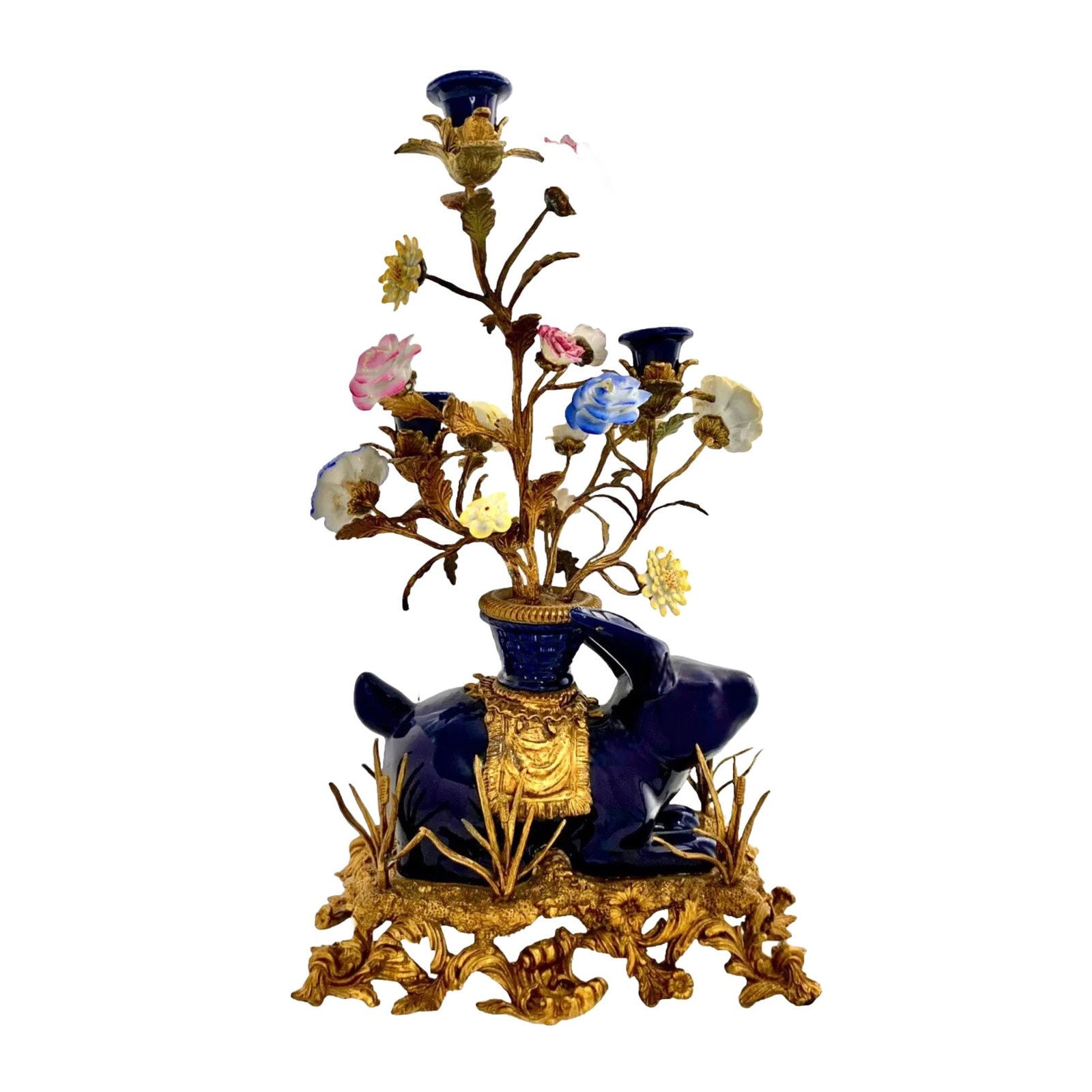Rabbit Porcelain Candelabra on Bronze Base Flower Design - Etsy