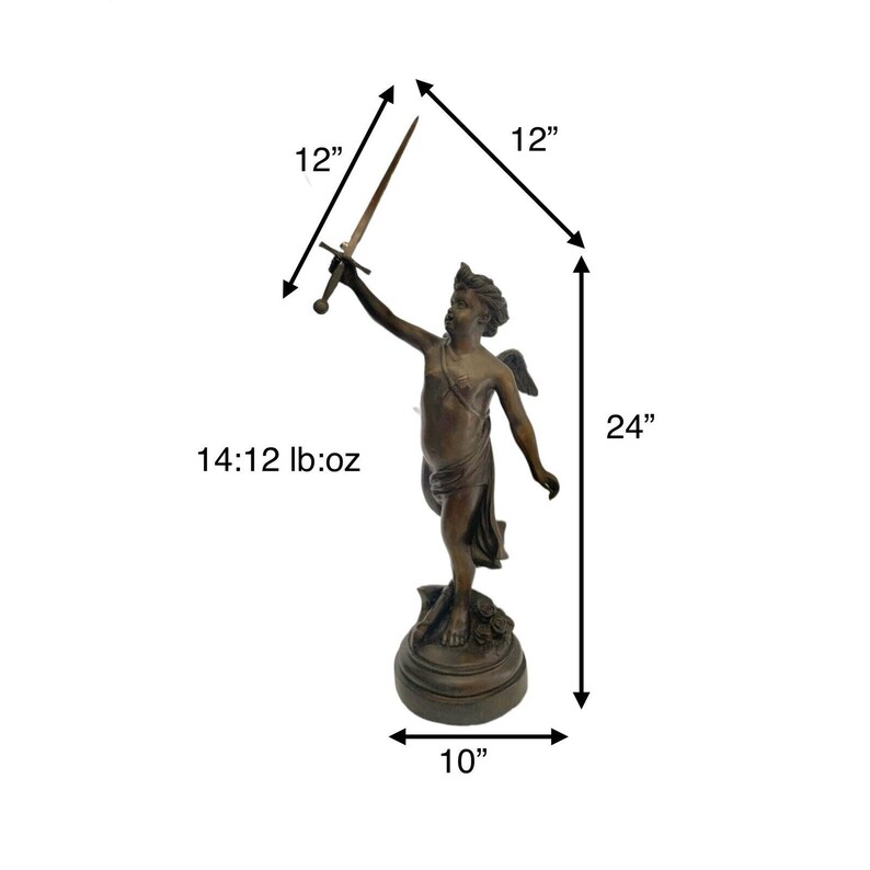 Cherub With Sword Sculpture Large Metal Angel Statue Vintage Classic ...