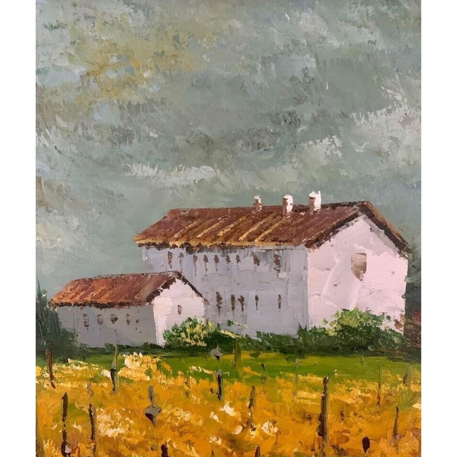 Painting White Farm House Landscape Large Oil on Canvas Art - Etsy