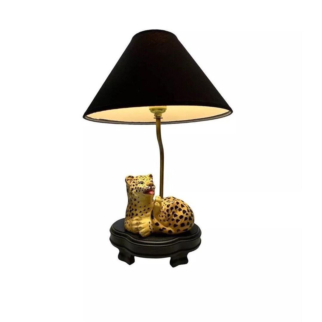 Cheetah Figurine Lamp Plaster Cub on Wood Base Vintage Safari Decor - Etsy