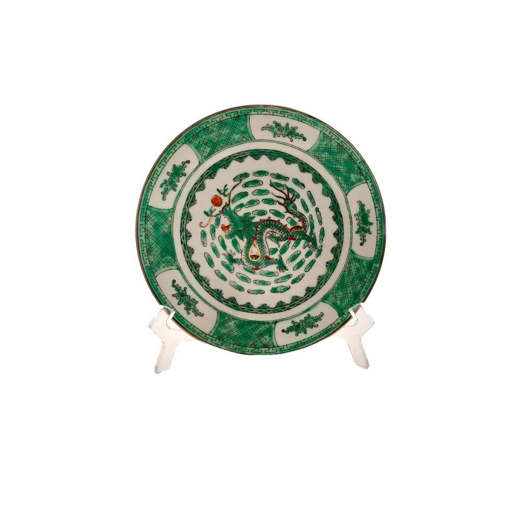 Decorative Dish 5 Toe Dragon on Small Porcelain Plate China Collectible ...