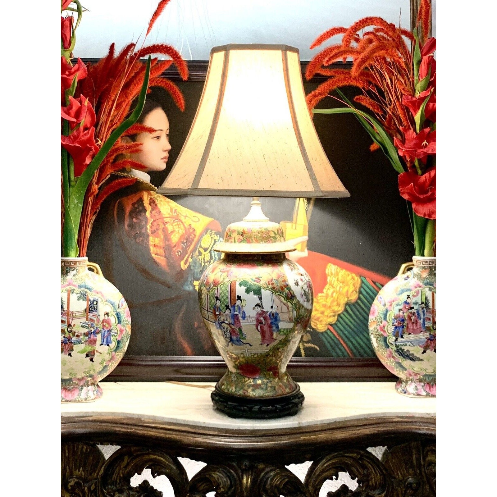 Lamp Rose Medallion Design Vintage Porcelain Oriental Table - Etsy