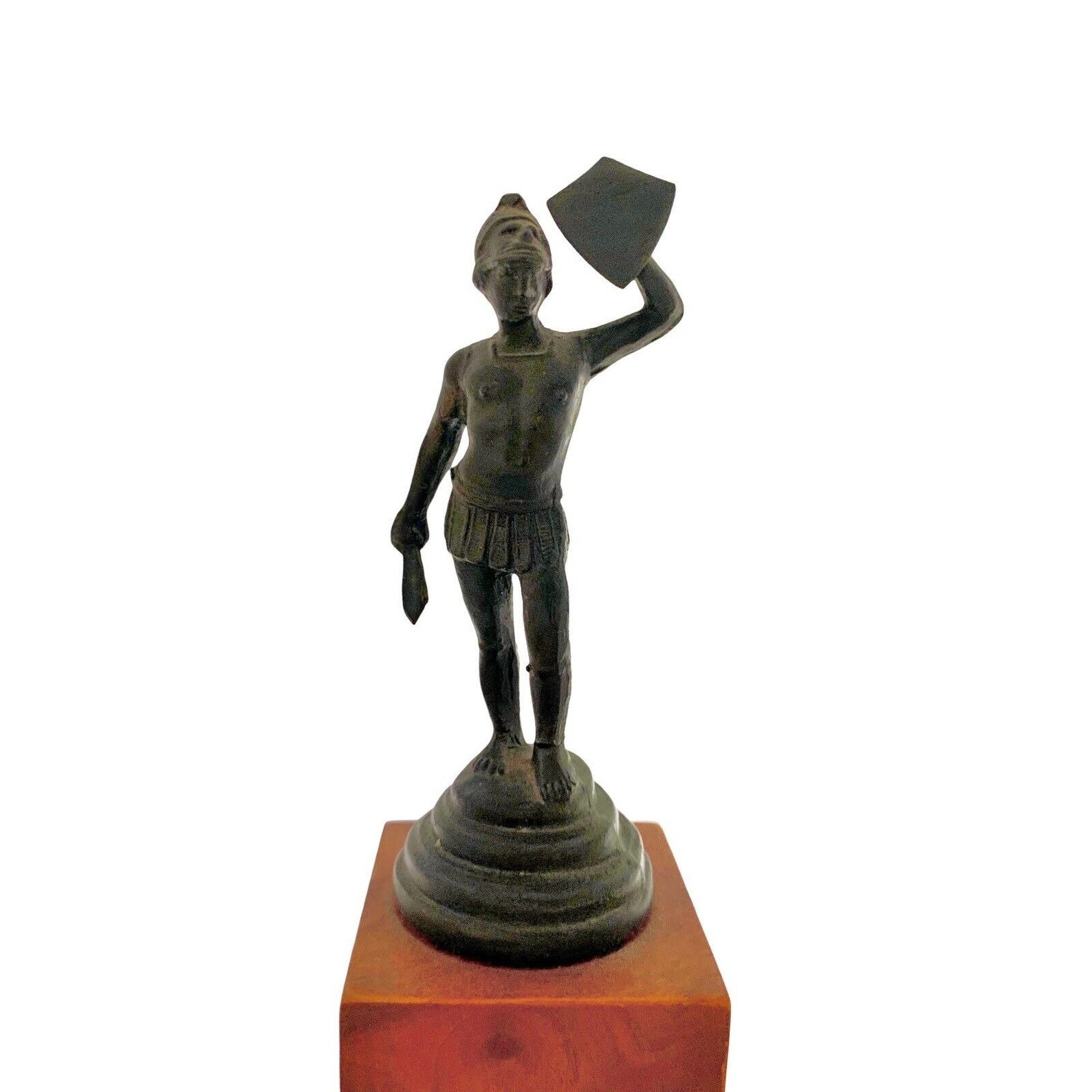 Roman Warrior Statue Metal on Burl-wood Base Figurine Vintage Classic ...