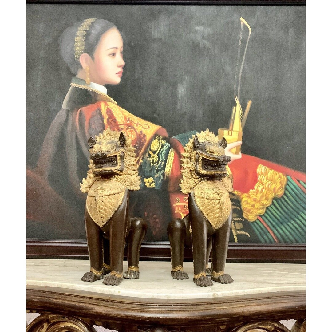 Statue Foo Dog Pair Fu Lion Heavy Metal Vintage Oriental - Etsy