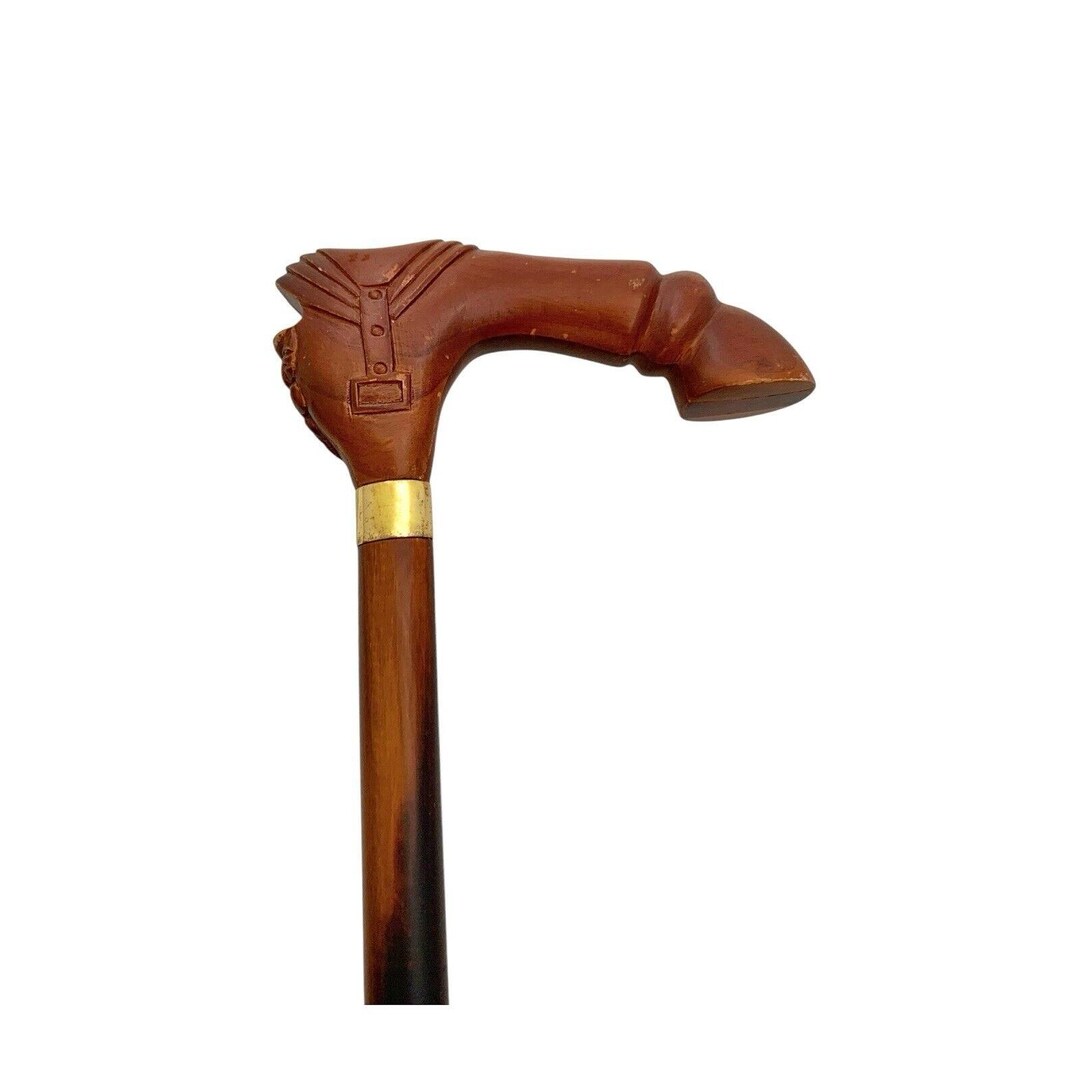 Walking Cane Vintage Wood Stick Horse With Carved Saddle and Hoof ...