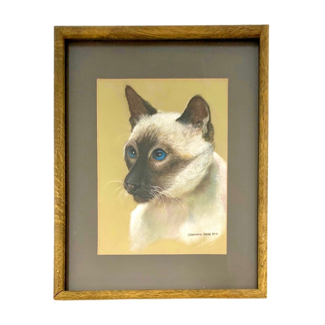 Cat Siamese Painting Original Pastels Color Framed Vintage Art Decor - Etsy