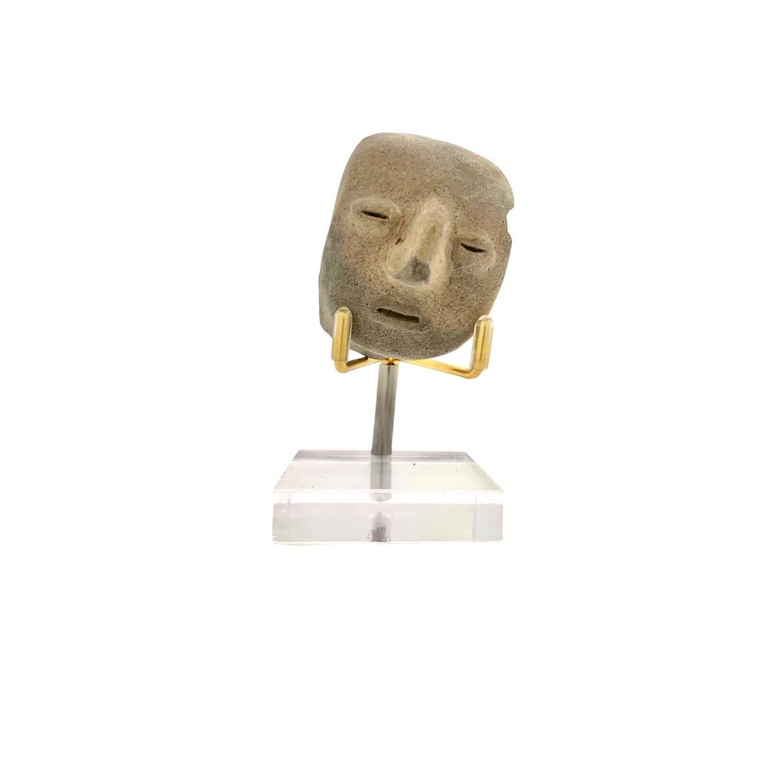 Antique Artifact Pre-columbian Head Fragment on Golden Acrylic Base ...