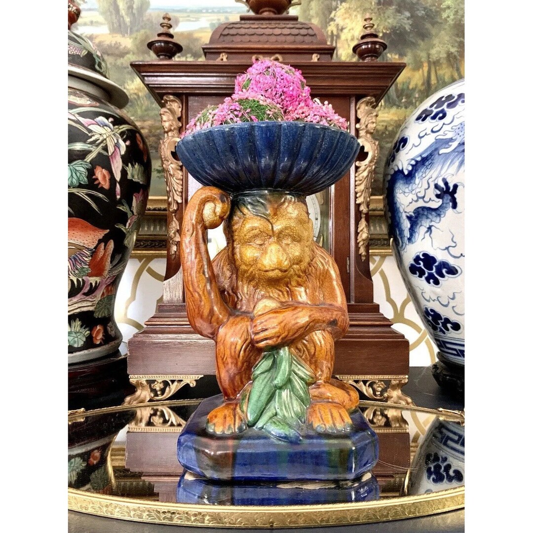 Monkey Bowl Ceramic Statue Candy Holder Vintage Figurine Decor Gift ...