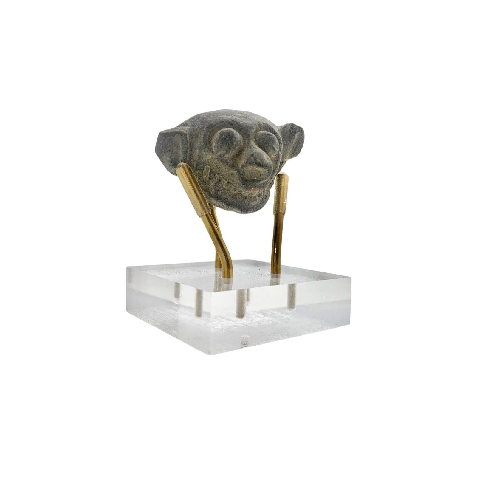 Antique Artifact Pre-columbian Head Fragment on Golden Acrylic Base ...