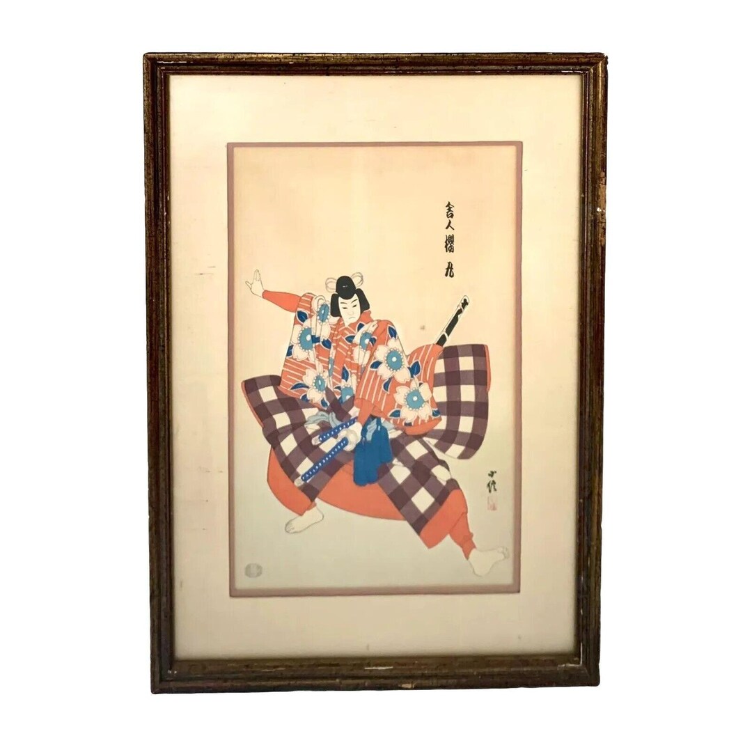 Samurai Warrior Old Vintage Japanese Block Print Stamped Oriental Art ...