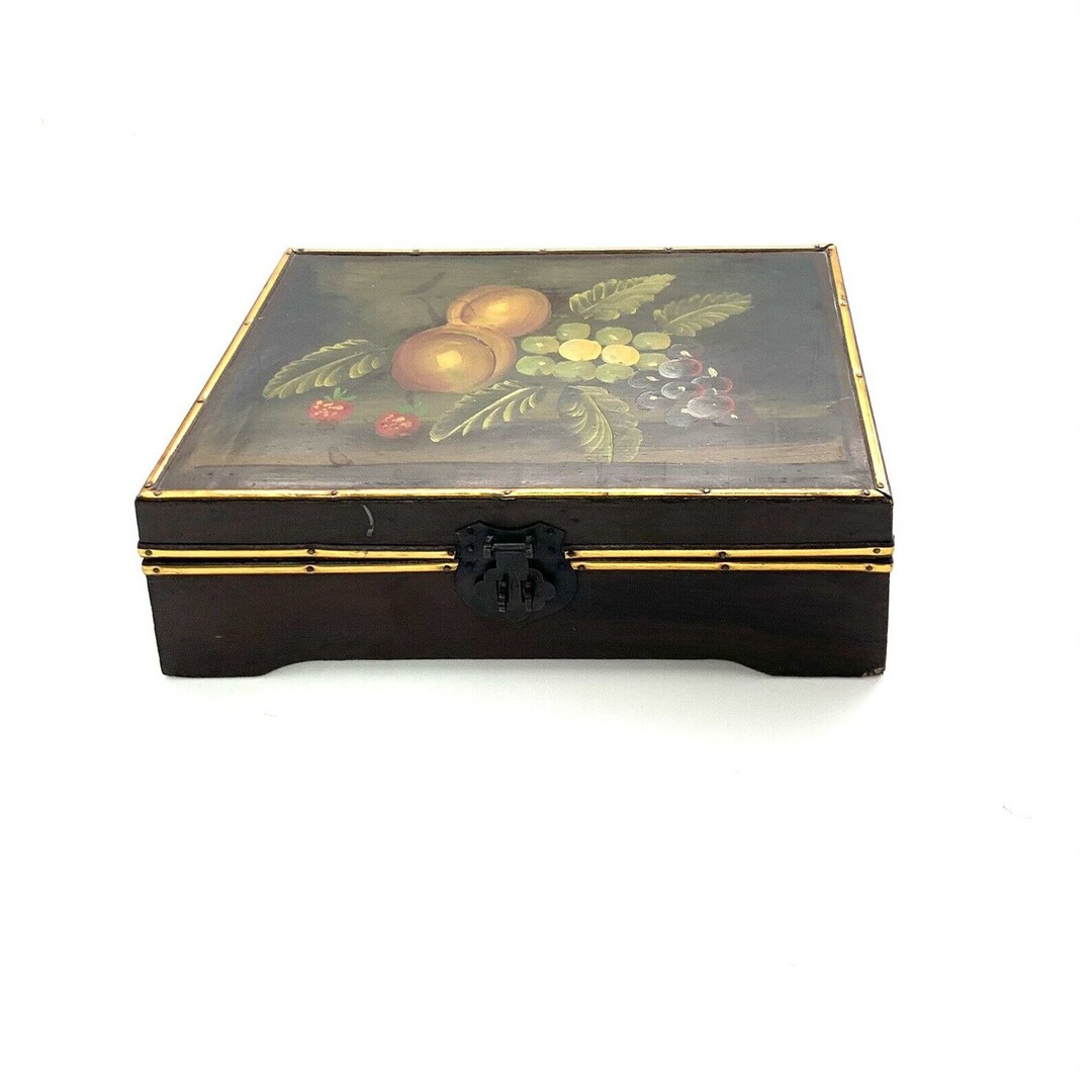 Box With Hand Painted Fruit Design Wooden Keepsake Vintage Gift Decor ...