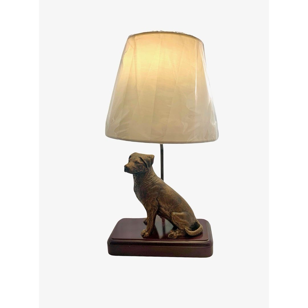 Lamp Dog Sculpture Metal Golden Retriever on Wooden Base Vintage Decor ...