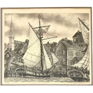 Ship Reach Town Etching Numbered Signed Vintage Print Art Nautical ...