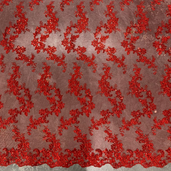 Red Lace Fabric - Etsy