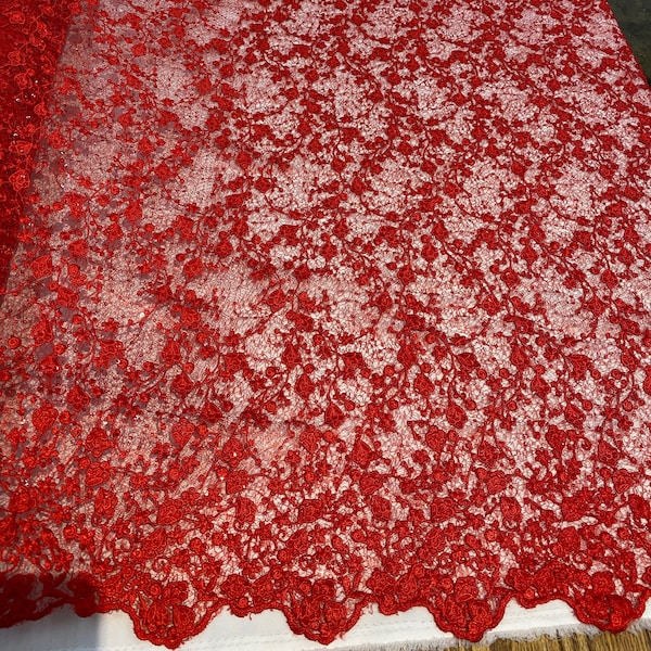 Red Lace Fabric - Etsy