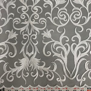 Haley WHITE Floral Swirl Embroidery on Mesh Royalty Lace Fabric by the ...