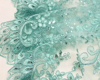 Green lace fabric | Etsy