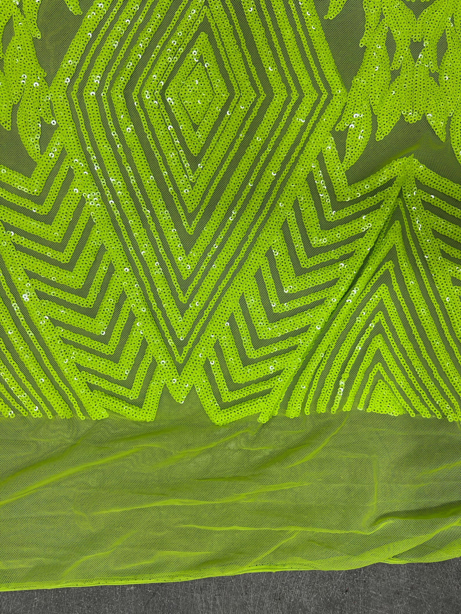 Francesca NEON YELLOW GREEN Vines and Diamonds Pattern Sequins on Mesh ...