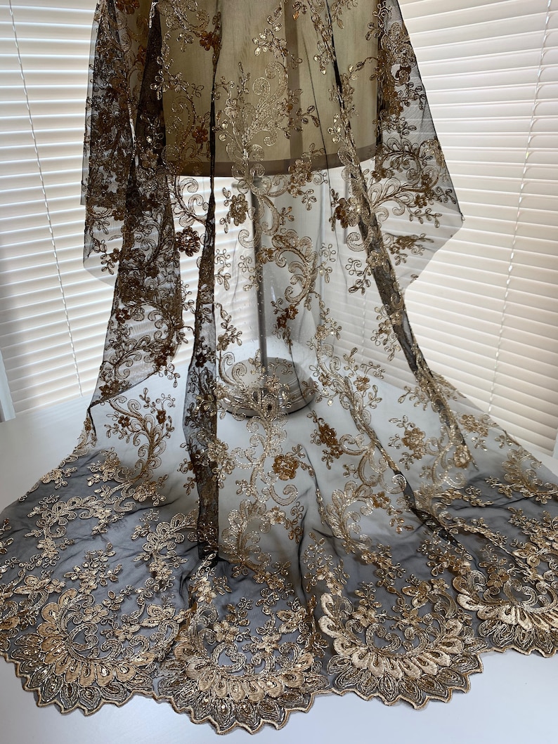 Melody GOLD Polyester Floral Embroidery With Sequins on BLACK - Etsy