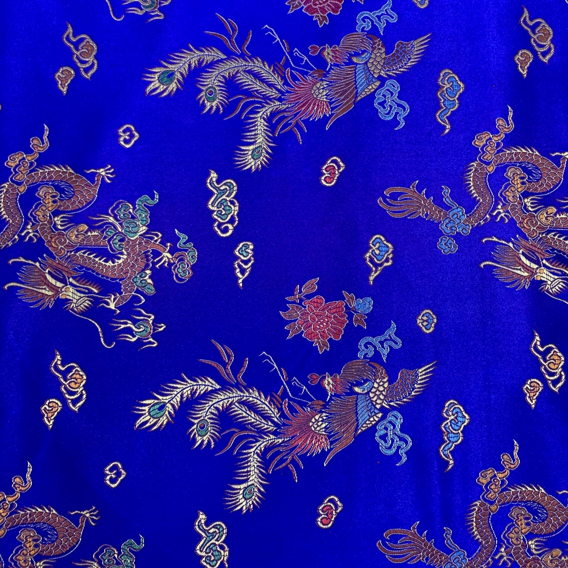 Hope ROYAL BLUE Dragon Brocade Chinese Satin Fabric by the - Etsy