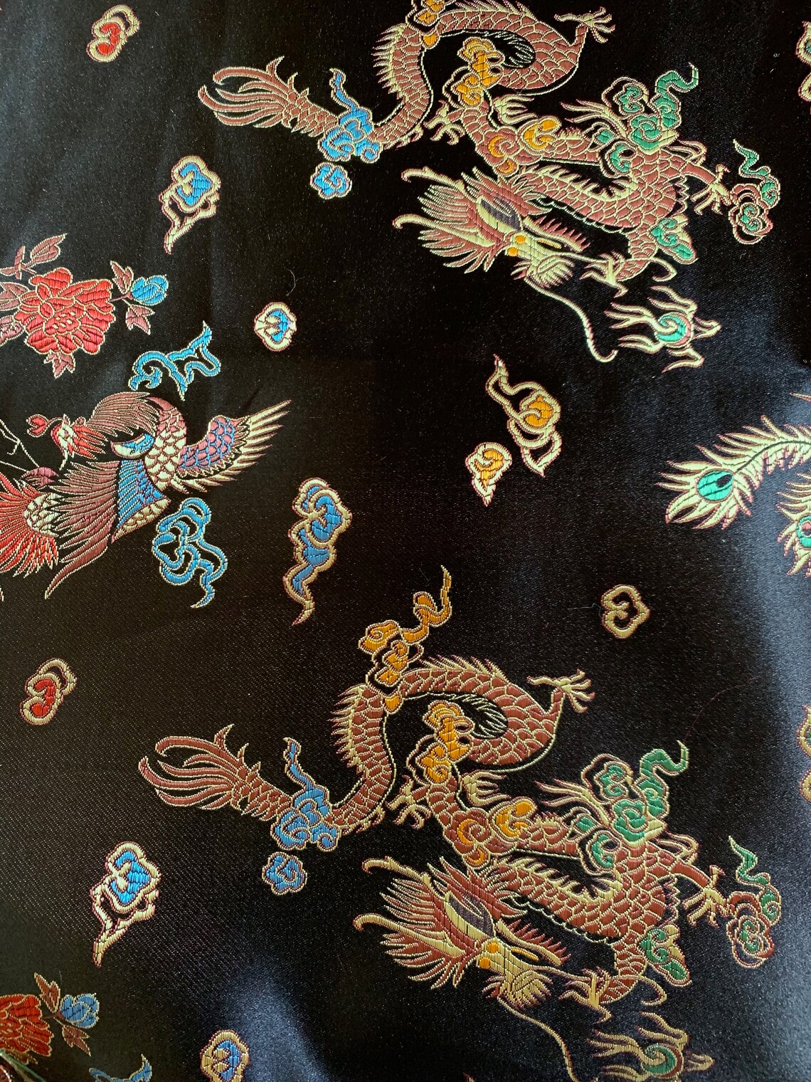 Hope BLACK Dragon Brocade Chinese Satin Fabric by the Yard - 10040 - Etsy