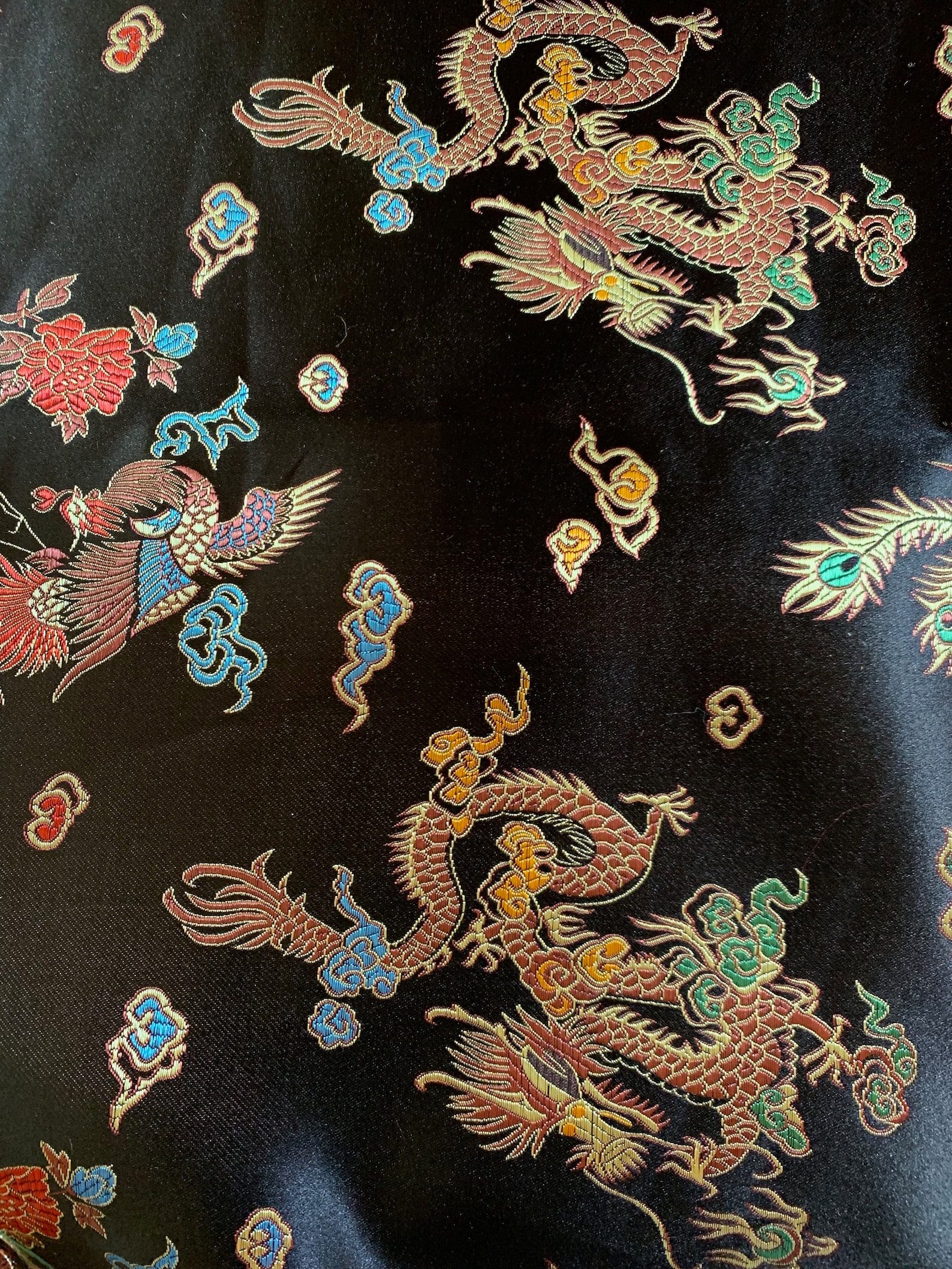Hope BLACK Dragon Brocade Chinese Satin Fabric by the Yard - Etsy